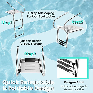 Goplus 3-Step Swim Platform Boat Ladder, Telescoping Folding Dock Ladder w/Handrails, 3 Anti-Slip Footsteps, 500LBS Stainless Steel Boarding Ladder for Pontoons Boats Yachts