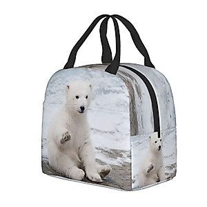 PrelerDIY Baby Polar Bear Lunch Box - Insulated Lunch Bags for Kids Boys Girls Reusable Lunch Tote Bags, Perfect for School/Camping/Hiking/Picnic/Beach/Travel