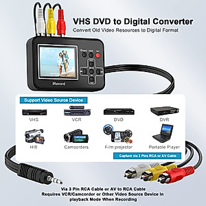 DIGITNOW Video to Digital Converter, VHS to Digital Converter to Capture Video from VCR's, VHS Tapes, Hi8, Camcorder, DVD, TV Box and Gaming Systems