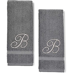 Juvale 2 Pack Letter B Monogrammed Hand Towels, Gray Cotton Hand Towels with Silver Embroidered Initial B for Wedding Gift, Bridal Shower, Baby Shower, Anniversary (16 x 30 Inches)
