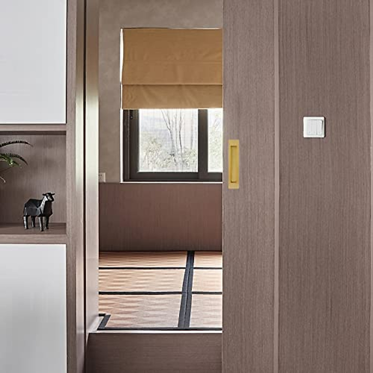 INCAUCA 2 Pack Barn Door Handles, 6 Inch Flush Door Pull, Recessed Door Handles, Sliding Closet Door Finger Pull, Rectangular Flat Plate for Pocket Door Drawer Cabinet Cupboard (Gold)
