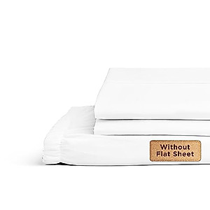 Linen Home 100% Cotton Percale Fitted Sheet Set Queen Size, White, Deep Pocket, 3 Piece -1 Deep Pocket Fitted Sheet and 2 Pillowcases, Crisp Cool and Strong Bed Linen