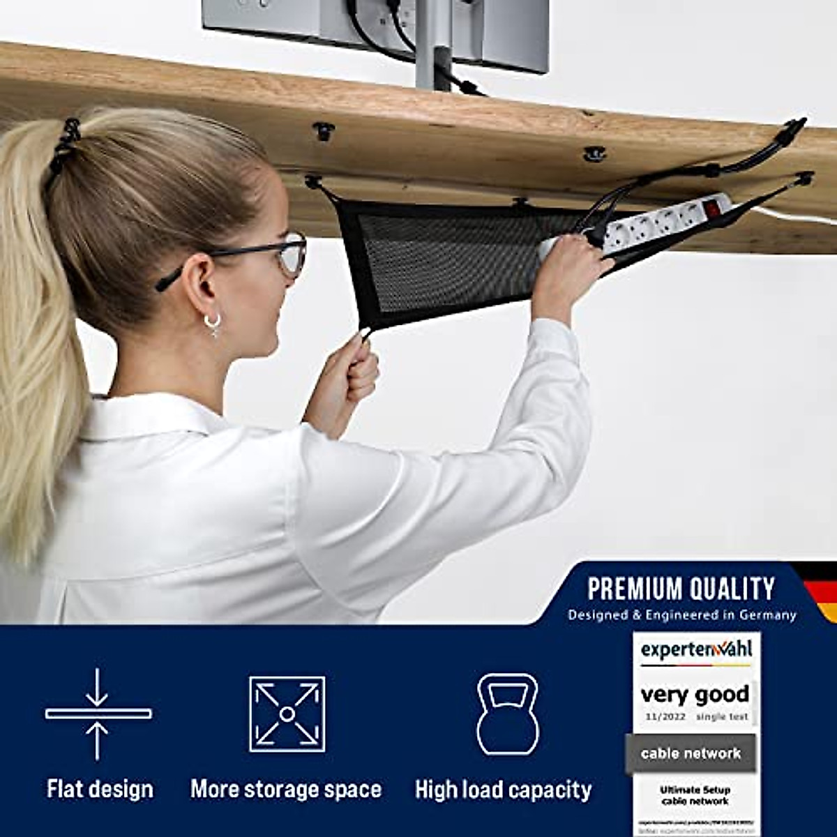 Cable management net - Under desk wire management - Flexible under desk cable management tray black