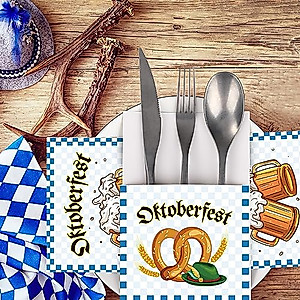 Uiifan 72 Pieces Oktoberfest Silverware Holders and Cocktail Napkins Set 36 Oktoberfest Paper Luncheon Napkins 36 Cutlery Holders for German Bavarian Beer Party Dinnerware Decoration Supplies