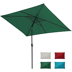 ASTEROUTDOOR Rectangular Patio Umbrella Outdoor Umbrella Market Table Umbrellas with Push Button Tilt, Crank and 6 Sturdy Ribs for Lawn, Garden, Deck, Backyard & Pool, 6.5 x 10ft, Beige
