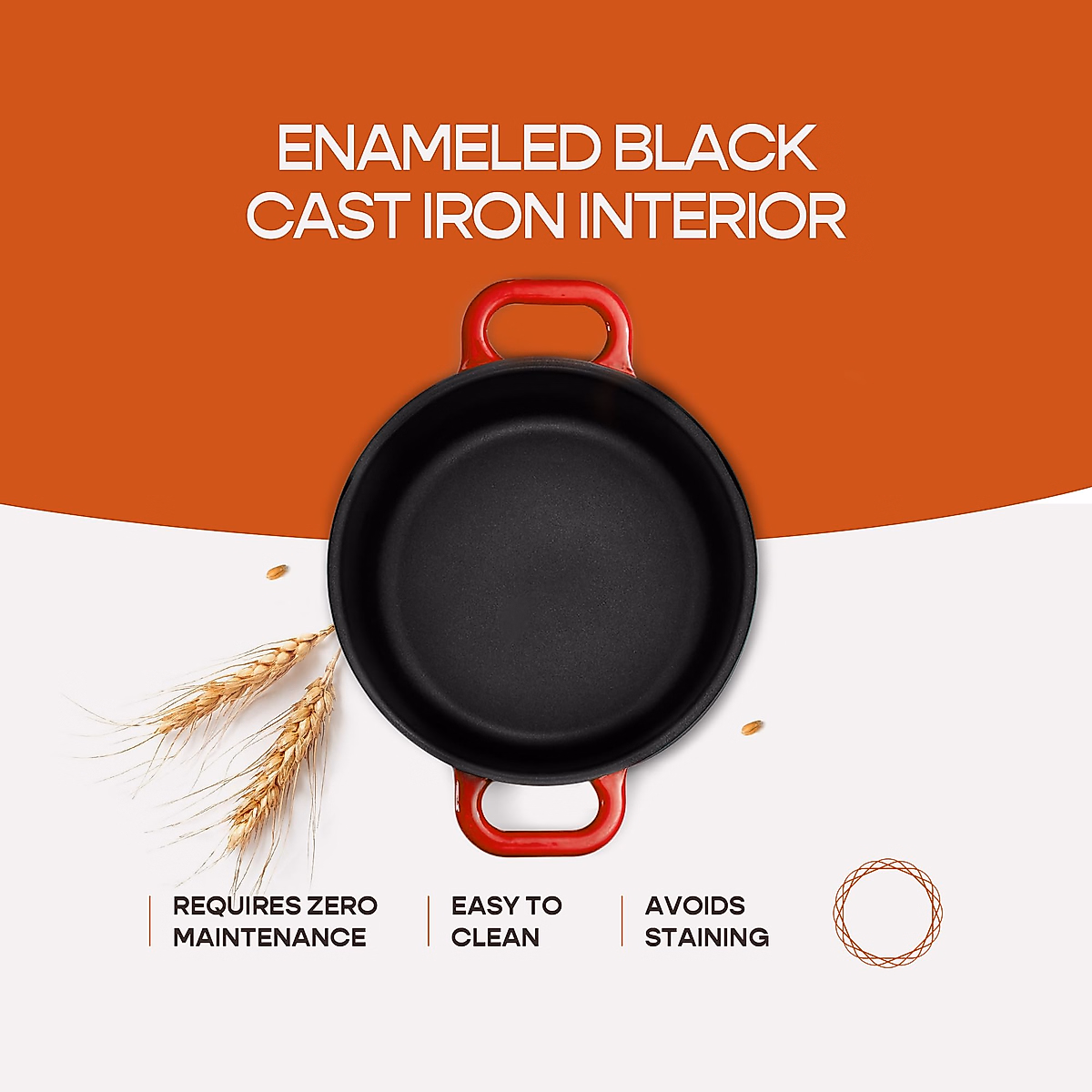 Krustic Enameled Cast Iron Dutch Oven for Sourdough Bread Baking | 6 Quart Pot with Lid | 10 Inch Ceramic Enamel Thick Coated Cookware Set with Non Stick Silicone Baking Mat for Cooking | 6 Qt | Red