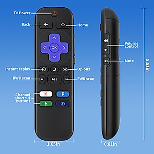 (Pack of 2) Replacement Remote Control Only for Roku TV, Compatible for TCL Roku/Hisense Roku/Onn Roku/Insignia Roku/Element Roku/Westinghouse Roku/Philips Roku Smart TV【Not for Roku Stick and Box】