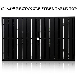 Incbruce Patio Dining Table, 60" x 37" Rectangle Metal Steel Slat Table, with 1.57" Umbrella Hole, for Backyards, Porches, Gardens or Poolside