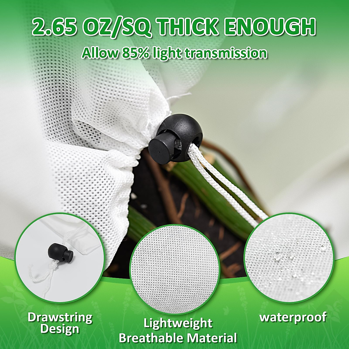 EAONE 12 Pack Plant Covers Freeze Protection, 32x 47'' Winter Frost Blankets for Outdoor Plants Reusable Plant Protector Drawstring Bags for Cold Frost Freeze Sun Protection Bird Insect Prevention