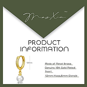 MRSXIA Huggie Earrings for Women Gold Hoop Pearl Bead Ball Dangle Drop 18K Gold Filled Small Simple Delicate Hypoallergenic Ear Jewelry