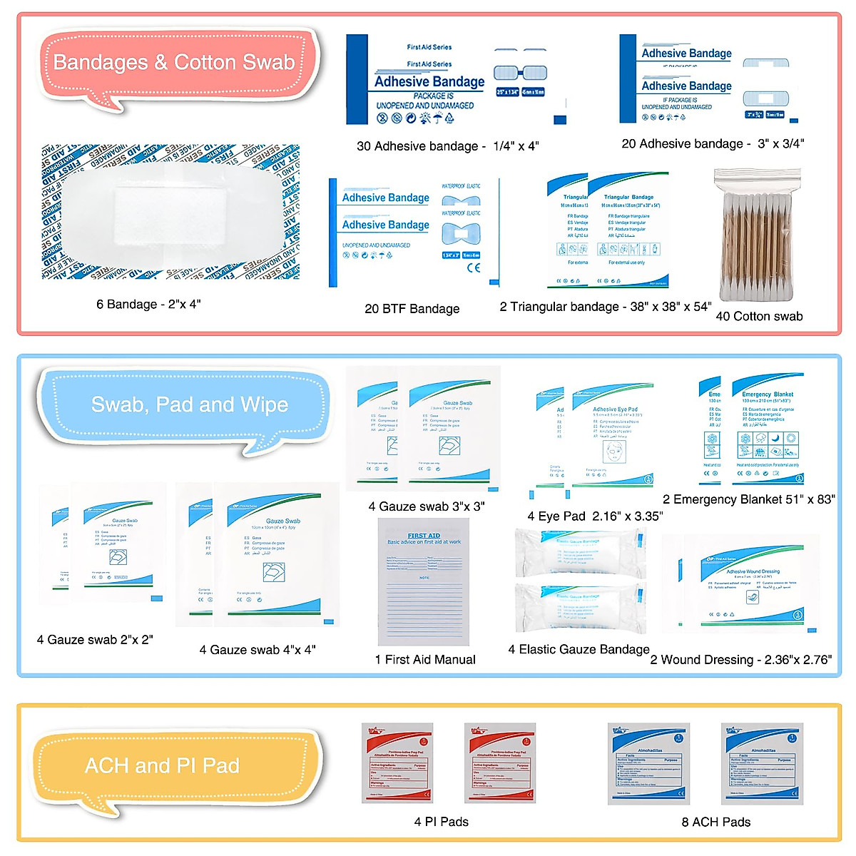 WELL-STRONG 234pcs Waterproof First Aid Kit with Survival Camping Compass, Boat Emergency Kit with Survival Tools for Fishing Kayaking Boating Rafting Red 3L
