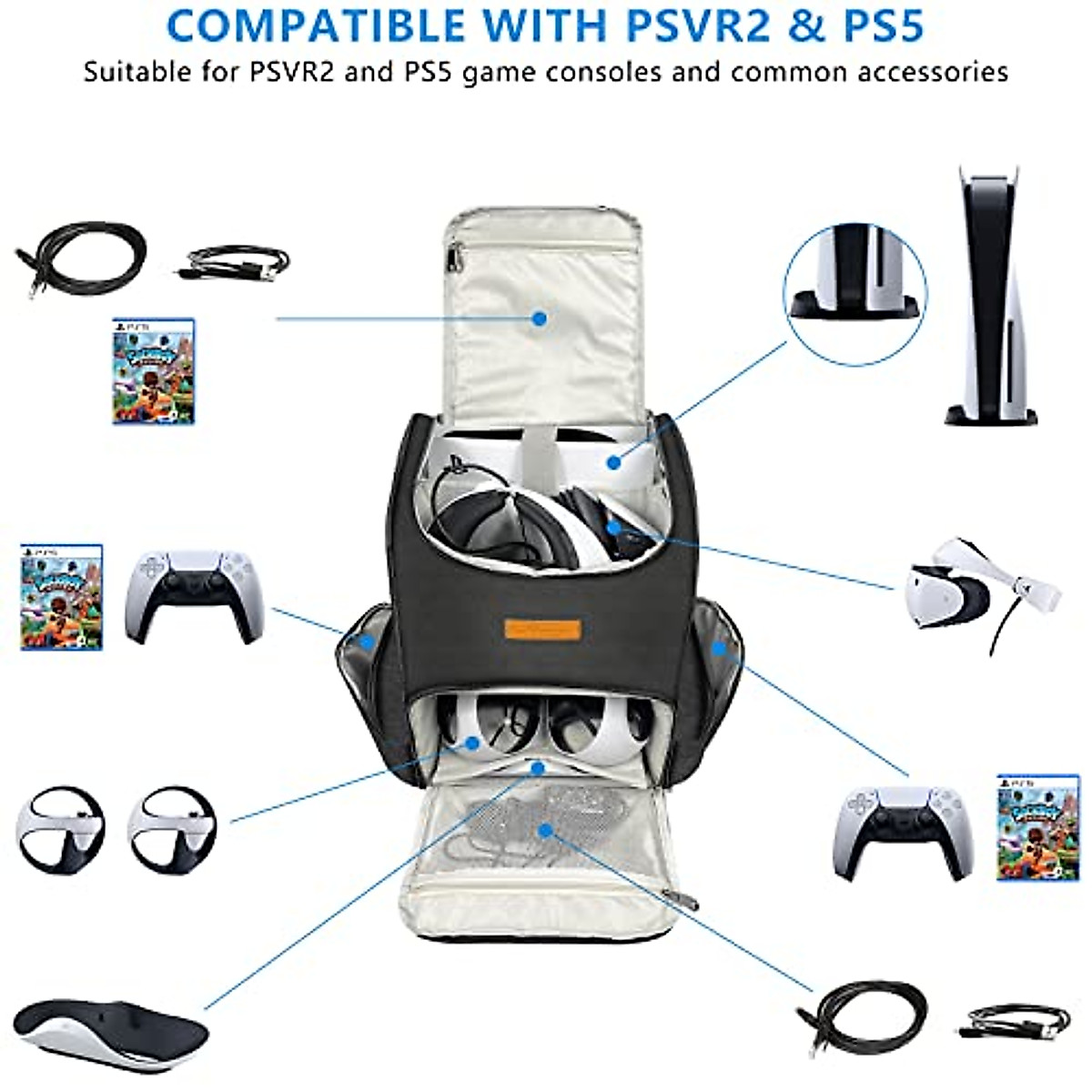 FPVtosky Backpack for PS5 & PSVR2, 2-IN-1 Large Travel Bag for Playstation VR2 & PS 5, Protective Storage Carrying Case Compatible with Playstation 5 & PS VR2 Gaming Accessories