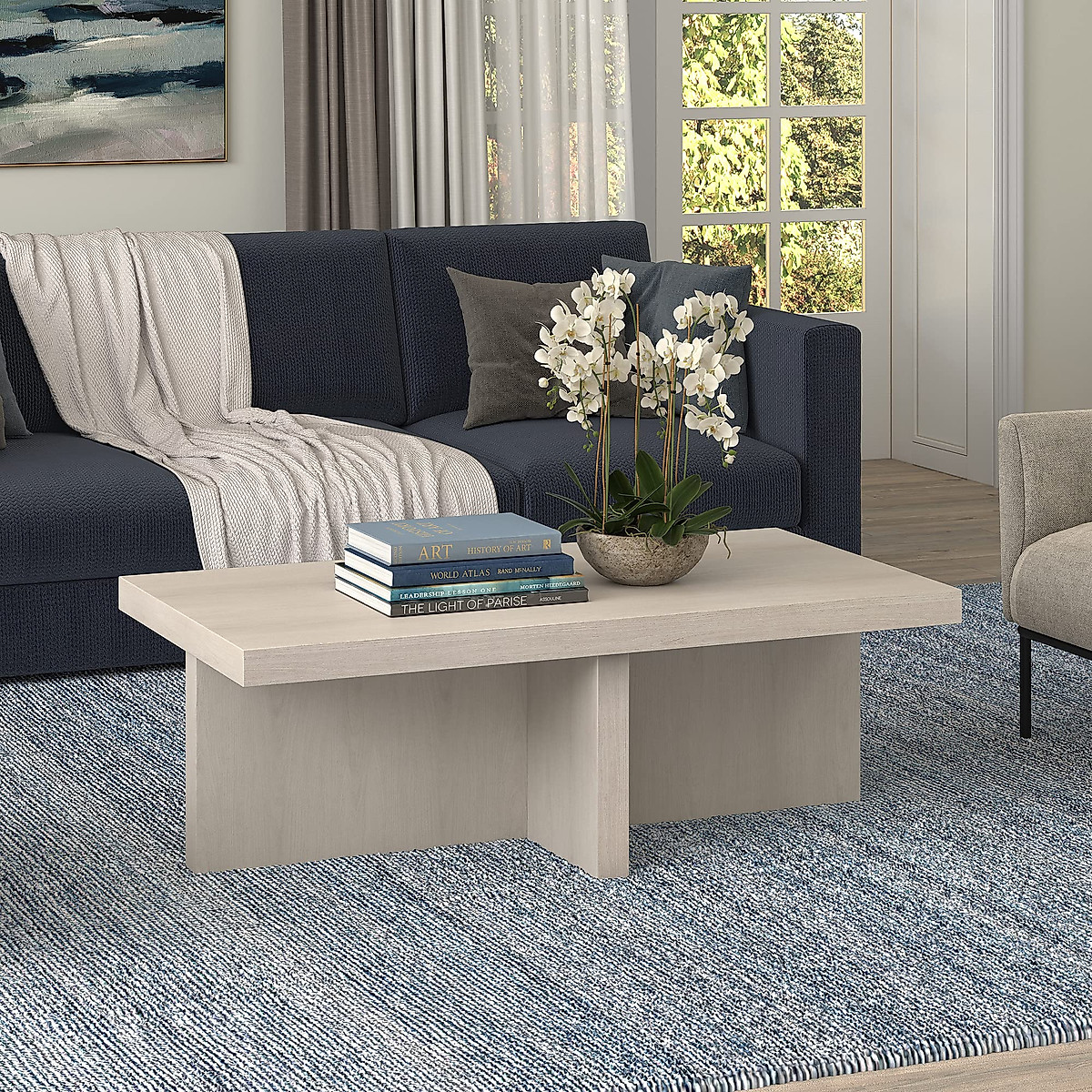 Henn&Hart 44" Wide Rectangular Coffee Table in Alder White, for Home, Living Room, Bedroom, Entertainment Room, Office