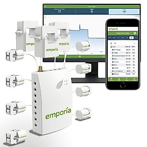 3-Phase Emporia Smart Commercial Energy Monitor | Real Time Electricity Monitor/Meter | Solar/Net Metering | Conserve Energy and Get Peace of Mind (Monitor with 8 50A Sensors)