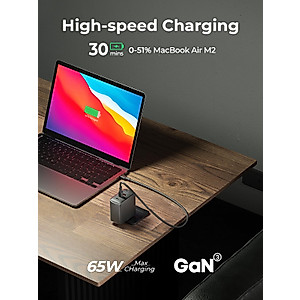 AMEGAT USB C Charger 65W, 3-Port GaN III Fast Charger Block PPS PD 3.0, Compact Foldable Wall Charger for MacBook Pro/Air, Dell XPS 13, iPhone 15/Pro, iPad Pro, Galaxy S23, Steam Deck, and More