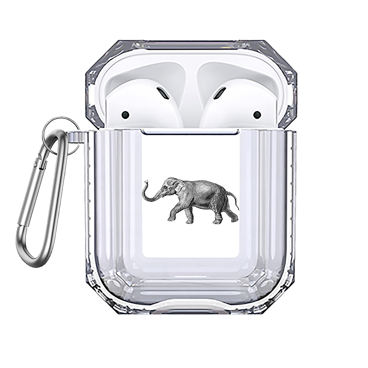 Elephant Case For AirPods 2 Pro with Keychain Protective Clear Sketch Case With Carabiner For AirPods 3 AP11