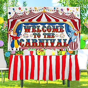 Carnival Circus Theme Party Decorations Welcome to The Carnival Backdrop Banner and Red White Striped Table Skirt Set for Carnival Theme Party Circus Christmas Halloween Birthday Party Decor