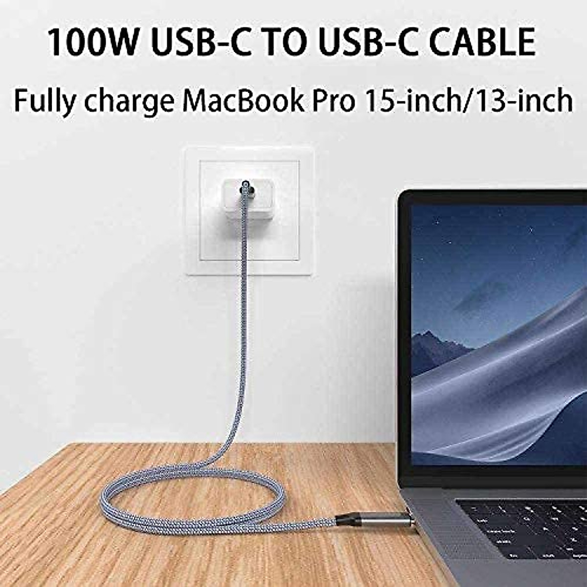 15FT USB C to USB C Cable 100W, Type C Fast Charging, Long Braided, Charger Cord Compatible with Samsung Galaxy S21 S20,Note 10/20,Google 4a/4/3 XL,MacBook Pro/Air,iPad Pro/Air, Dell XPS,Moto G7 Plus