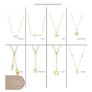 Jewelry Atelier Gold Filled Pendant Necklace Collection - 14K Yellow Gold Filled Pendant Necklace with Solid Clip Chain for Women (Different Sizes and Styles with Extension/Adjustable Chain)