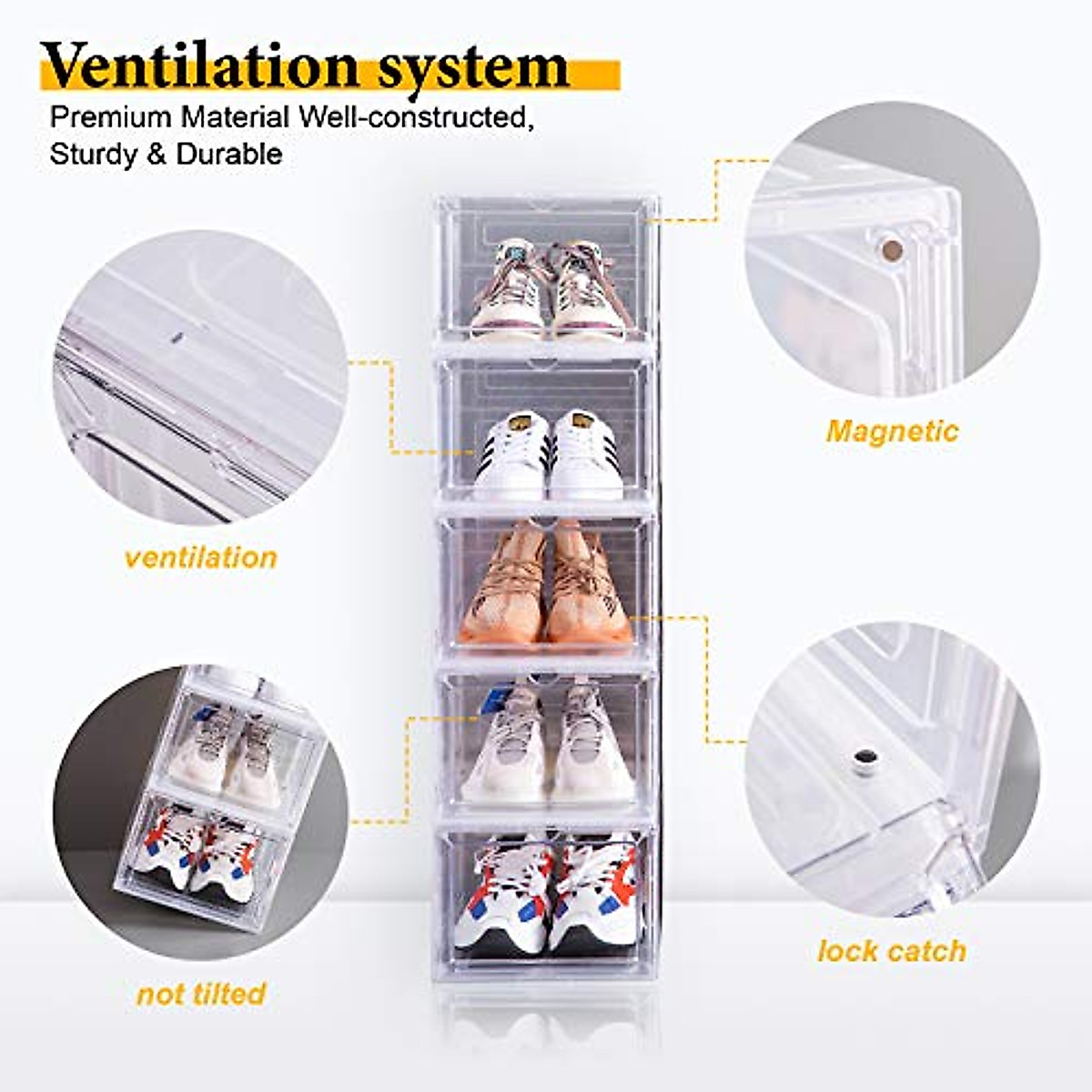 Attelite 6 Pack Large +3 Pack X-Large Drop Front Shoe Box Clear Shoe Storage Box, As Plastic Stackable Shoe Containers for Display Sneakers