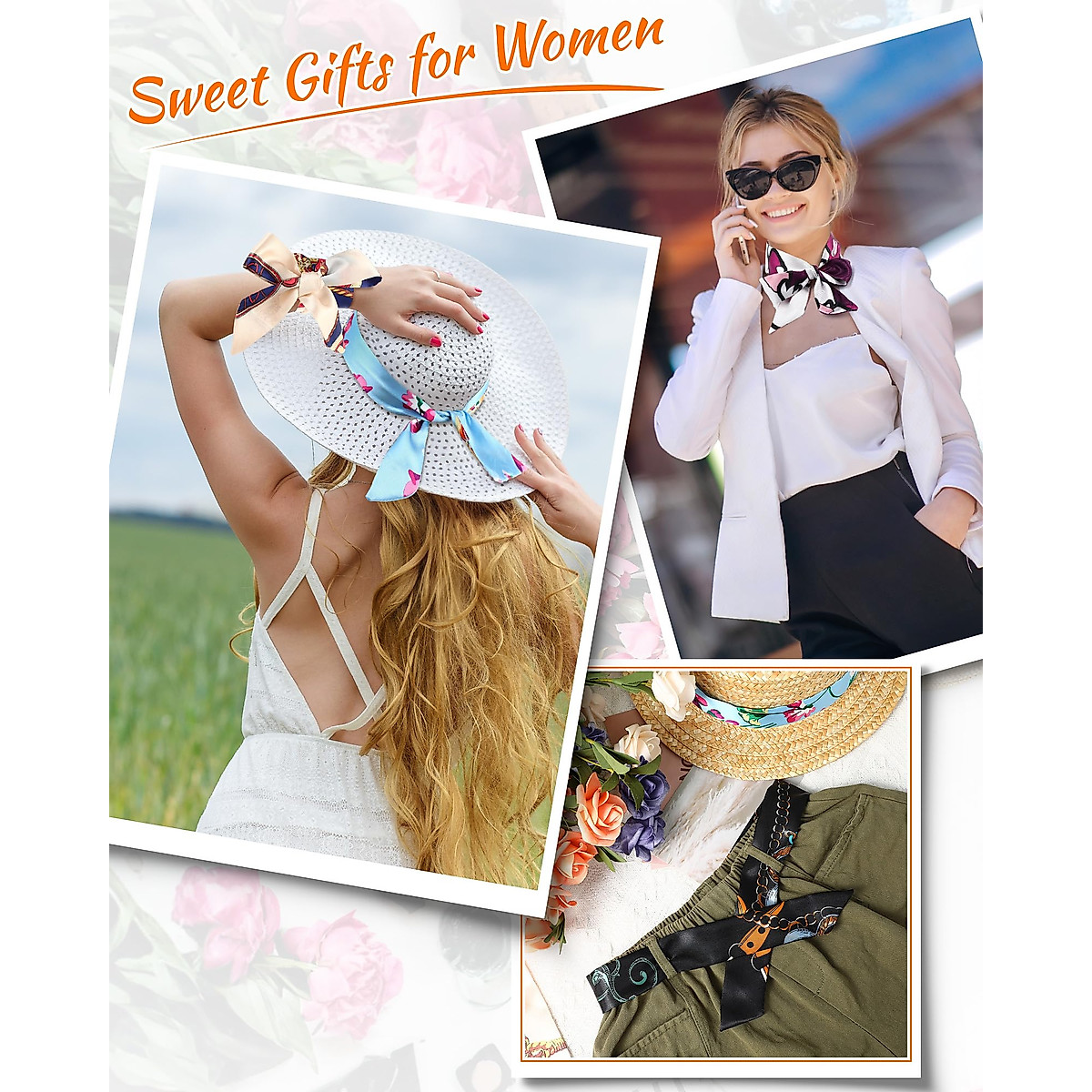 Vabean 90 Pcs Handbag Scarf Head Hair Neckerchief Handle Ribbon Scarf Satin Purse Scarf for Women Decoration Gifts