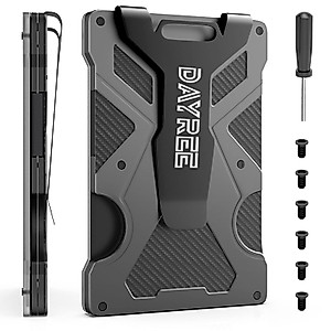 DAYREE Minimalist Wallet for Men Slim Aluminum metal wallet Money Clip with 1 Clear ID Holder,Front Pocket Carbon Fiber RFID Blocking Tactical Wallet for Mens Gift (Black)