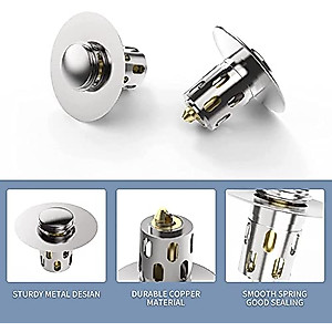 2 Pack Universal Bathroom Sink Stoppers, Fits for 1.1-1.96” Sink Drain Strainer, Pop Up Sink Drains Anti Clogging Filter with Basket Hair Catcher for Bathroom Sink Faucet Vessel Vanity（Silver）