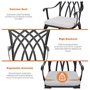 NUU GARDEN Bistro Set 3 Piece Outdoor Cast Aluminum Patio Bistro Set Patio Table and Chairs Set of 2 with Umbrella Hole and Gray Cushions, Black