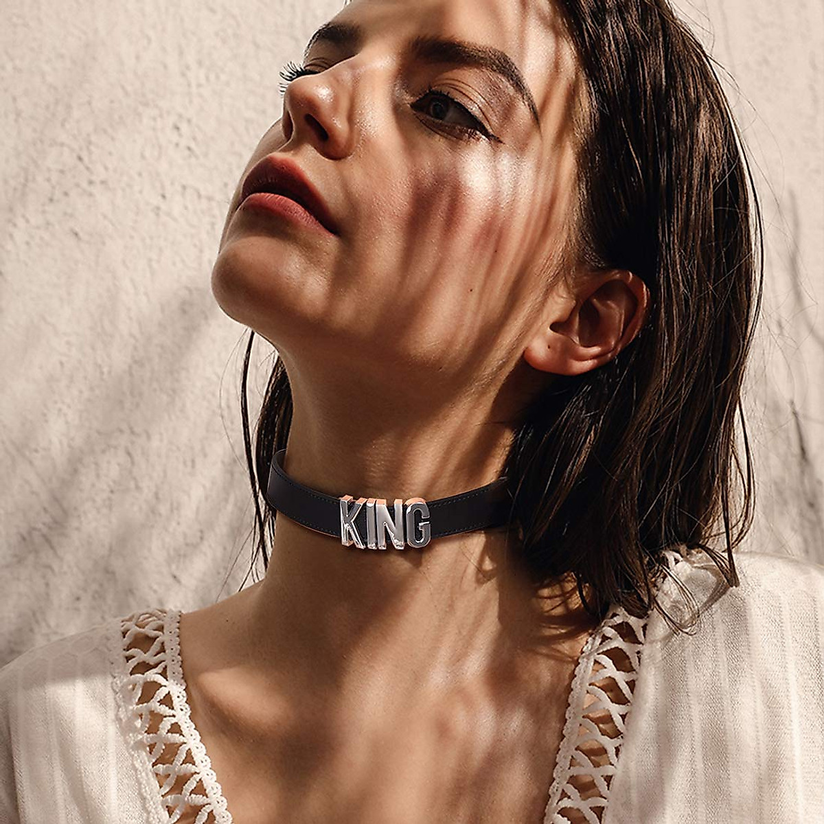 U7 Thick Choker for Women 19MM Wide Personalized Neck Collar Thick Leather Necklace with DIY Initials Name Chokers 14 to 17 Inch