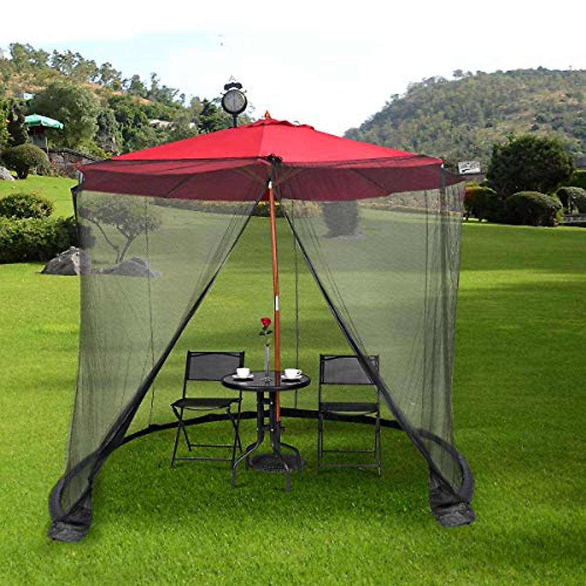 Tangkula 9/10FT Patio Umbrella Screen, with Zipper Door and Polyester Mesh Netting, Height and Diameter Adjustable, Suitable for Outdoor Patio Camping Umbrella