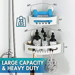TAILI Suction Corner Shower Caddy 2 Pack, Bathroom Shower Shelf Storage Basket Wall Mounted Organizer for Shampoo, Conditioner, Plastic Shower Rack for Kitchen & Bathroom, Drill-Free Removable