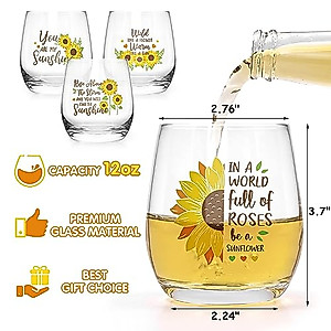 Nefelibata 4PCS Sunflower Wine Glasses 12oz Christmas Thanksgiving Gifts for Women Flower Print Tumblers Gift for Bridal Party Wedding You Are My Sunshine Whiskey Glasses