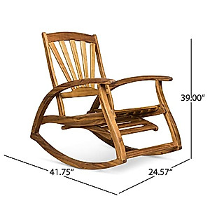 Christopher Knight Home Alva Outdoor Acacia Wood Rocking Chair with Footrest, Teak Finish & Parker Outdoor 16" Acacia Wood Side Table, Teak Finish