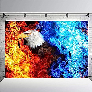 EMTOBT 10x7ft America Eagle Backdrop Ice Fire Mix Background Artistic Blue Water Red Flame Vinyl for Selfie Birthday Party Decor Newborn Baby Shower Banner BJHJEM0061