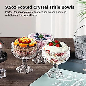 Homaisson Glass Dessert Bowls 6 Pcs, 9.5 oz Footed Crystal Trifle Bowls, Large Dessert Cups for Ice Cream, Sundaes, Parfait, Milkshakes, Fruits, Pudding, Snack, Cereal, Nuts, 4.3×4.5 in, XL