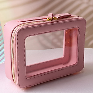 SANHECUN Toiletry bag waterproof cosmetic organizer with handle large opening for travelling (Pink)