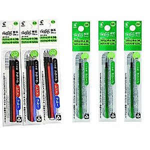 Pilot Frixion Ball Point Pen Spare Slim Inks 0.5mm for Multi Ink Ball Point Pen (Black,Red,Blue,Green) 3 Packs Set Total 12 Spare Inks from Japan