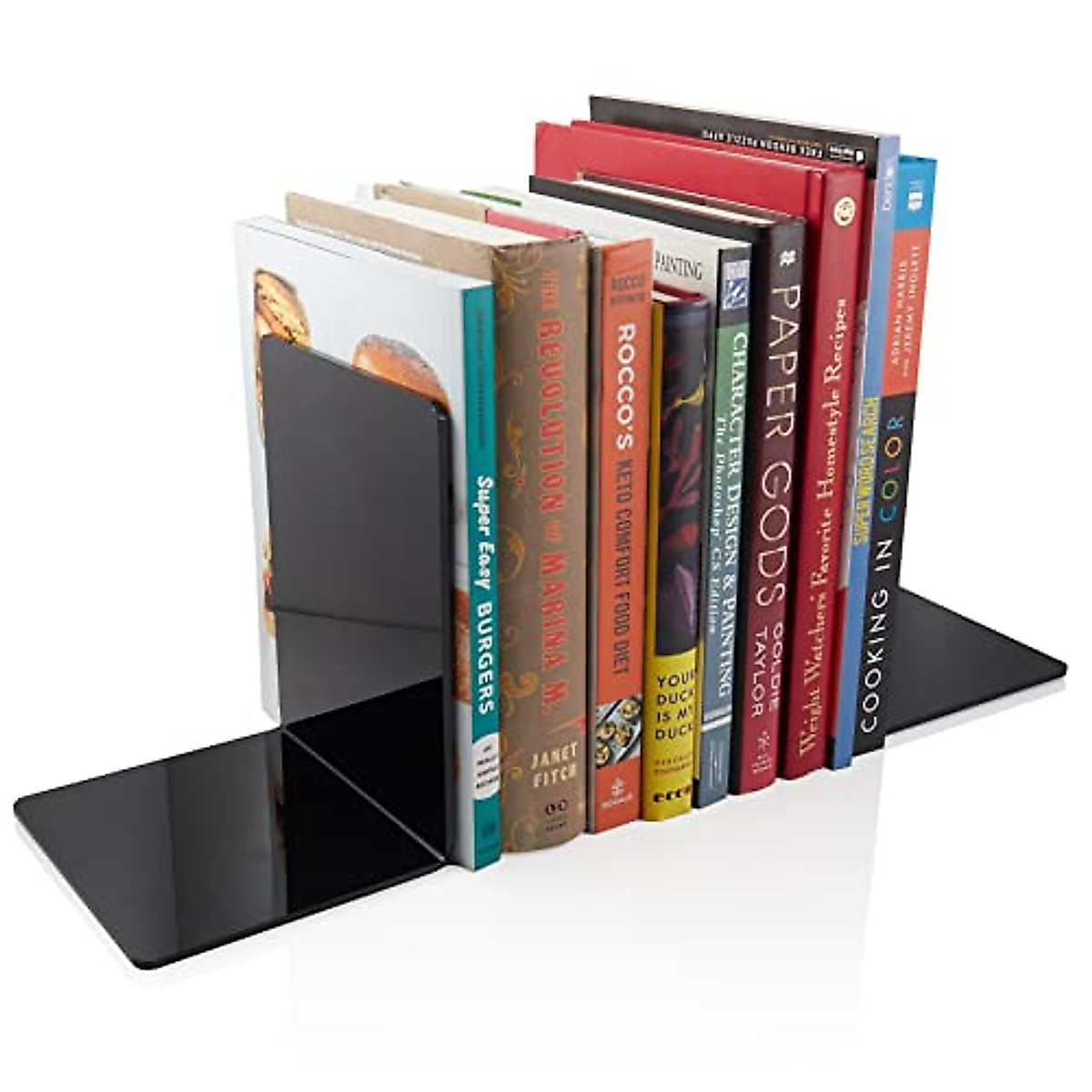 Acrylic Bookends, 2 Pairs of Clear Invisible Book Ends for Shelves, 4mm Heavy Duty Non Skid Book Holders for Books, Movies, DVDs, CDs, Video Games. Book Stopper for Home, Office, Library (Black)