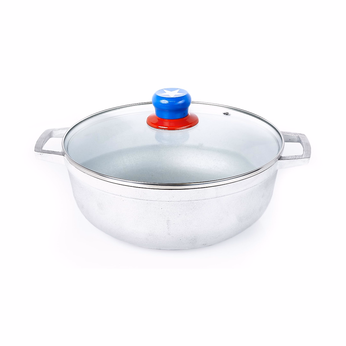 IMUSA USA LIMITED EDITION Puerto Rico"Boricua" themed Caldero 3.7Qt with Glass Lid & Unique Knob,Silver,GAU-80139