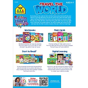School Zone - Travel the World 1st Grade Learning Workbook - 240 Pages, Ages 6 to 7, Stickers, Beginning and Ending Letters, Geography, Culture, and More (Easy-Tear Top Bound Pad) (Learning Tablets)