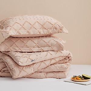 Bedsure Twin/Twin XL Comforter Set - Coral Pink Boho Twin Extra Long Comforter Set for College, Shabby Chic Dorm Bedding Set, 2 Pieces Modern Farmhouse Bed Set, Includes 1 Pillow Sham