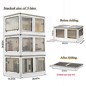 Attelite Storage Bins with Lids, 37.5Gal Plastic Storage Bins with Wheels,Collapsible Stackable Storage Bins with 5 doors, Closet Organizers Foldable Storage Containers Box