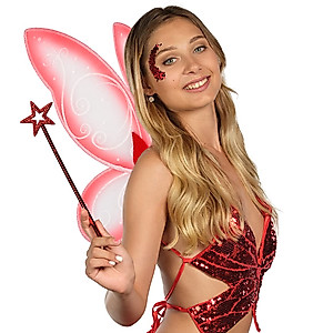 Funcredible Fairy Accessories Set - Fairy Wings, Fairy Wand with Fairy Glitter - Red Tooth Fairy Wings - Halloween Cosplay Party Favors for Women, Men and Kids