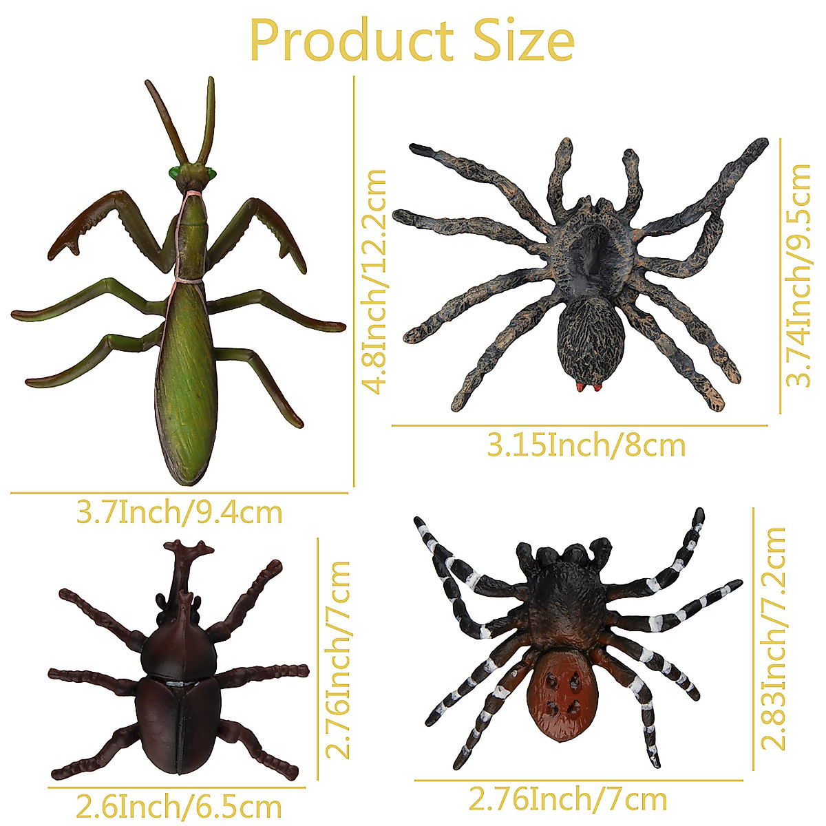 Toymany 12PCS Realistic Bugs Figures Toys - Plastic Insects Figurines Set with Bee Beetle Mantis Spider Ladybug Butterfly Scorpion - Halloween Party Favor School Project Gift for Kids Toddlers