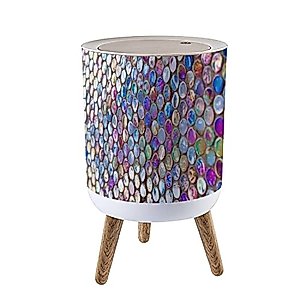IBPNKFAZ89 Small Trash Can with Lid Round Purple Glass Garbage Bin Wood Waste Bin Press Cover Round Wastebasket for Bathroom Bedroom Kitchen 7L/1.8 Gallon