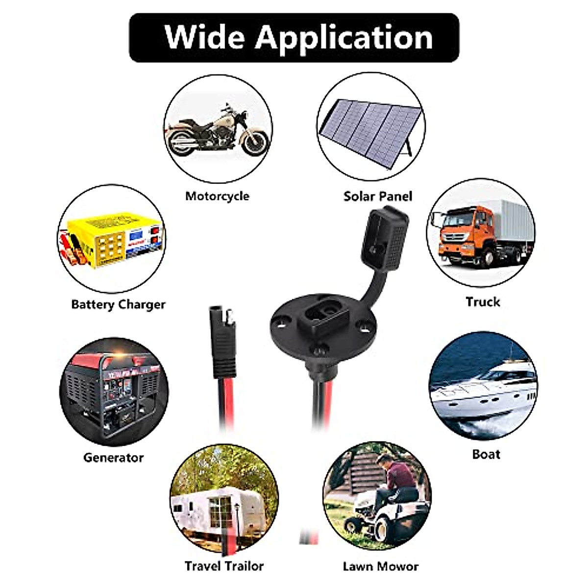 CERRXIAN 0.3m 10awg SAE Mount Panel Solar Socket Sidewall Port Cable & 0.3m 10awg SAE 2 PIN Connector Extension Cable with O Ring(2-Pack)(1a-2a)