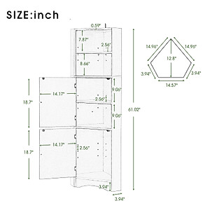 Home Freestanding Storage Cabinet with Five Tier Shelves, Tall Slim Cabinet, Free Standing Linen Tower, Corner Cabinet, Skinny Shelf Cabinet, Bathroom Cabinet Tall Skinny Shelf, Black