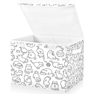SDMKA Cute Cartoon Cat Storage Bins with Lids Foldable Storage Cube Boxes Fabric Storage Organizer Basket for Home, Bedroom, Office, Closet (16.5x12.6x11.8)