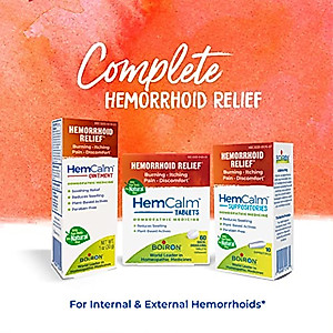 Boiron Hemcalm hemorrhoid Relief Tablets for Itchy Burning Pain, Swelling and discomfort, White, 60 Count