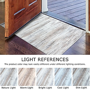 KOZYFLY Modern Abstract Small Area Rugs 2x3, Washable Kitchen Rug Non-Slip Soft Small Bathroom Rug, Beige Striped Entryway Rugs Abstract Print Faux Wool Doormat for Bedside Entrance Bedroom Sink